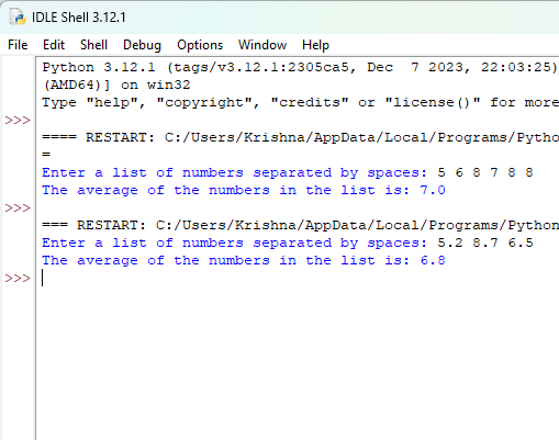 Program To Find The Average Of N Numbers From The Given List